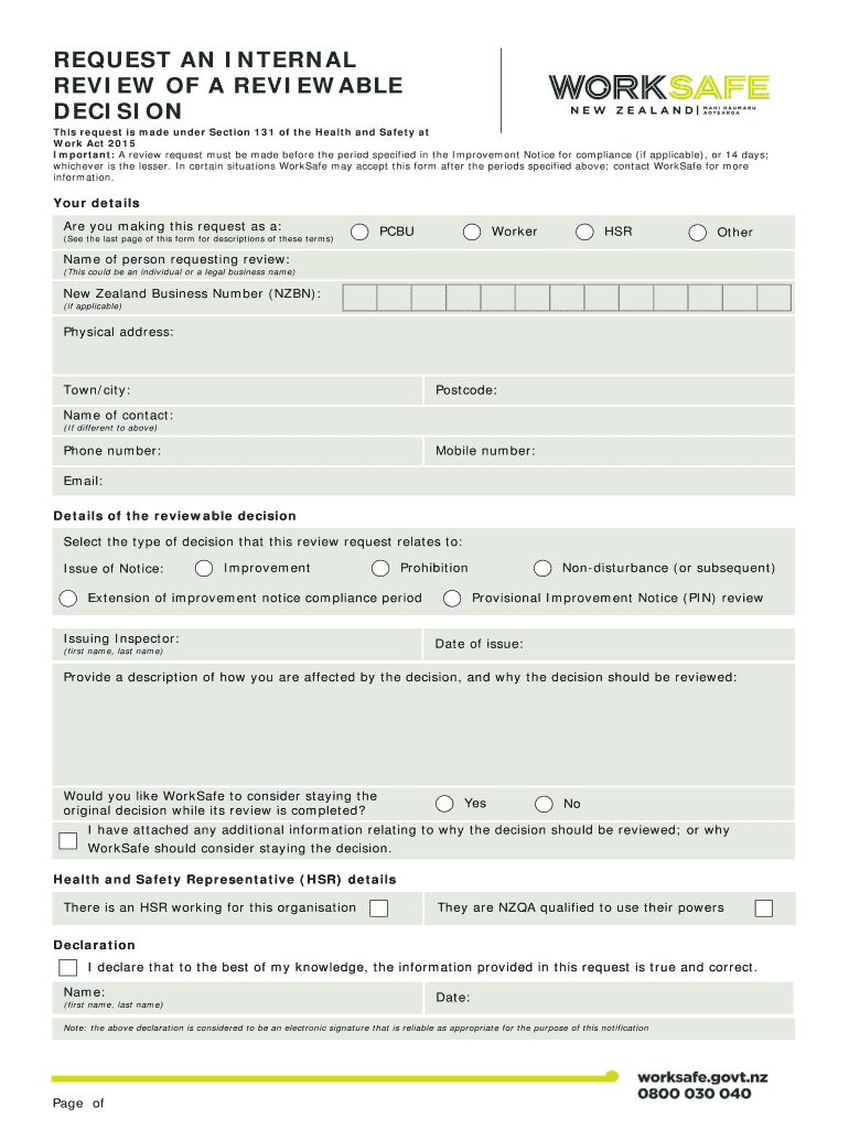 Fillable Online request an internal review of a reviewable decision - Worksafe Fax Email Print ...