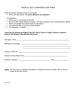 Fillable Online sunydutchess MEDICAL SELF-ADMINISTRATION FORM ...
