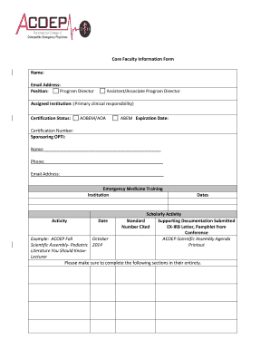 Fillable Online acoep Core Faculty Information Form Fax Email Print ...