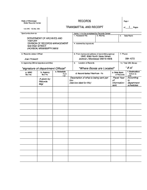 Fillable Online umc RECORDS I TRANSMITTAL AND RECEIPT *signature of ...