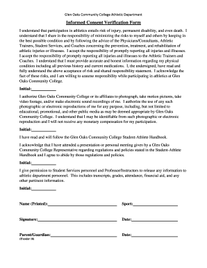 Fillable Online glenoaks Informed Consent Verification Form - Glen Oaks ...