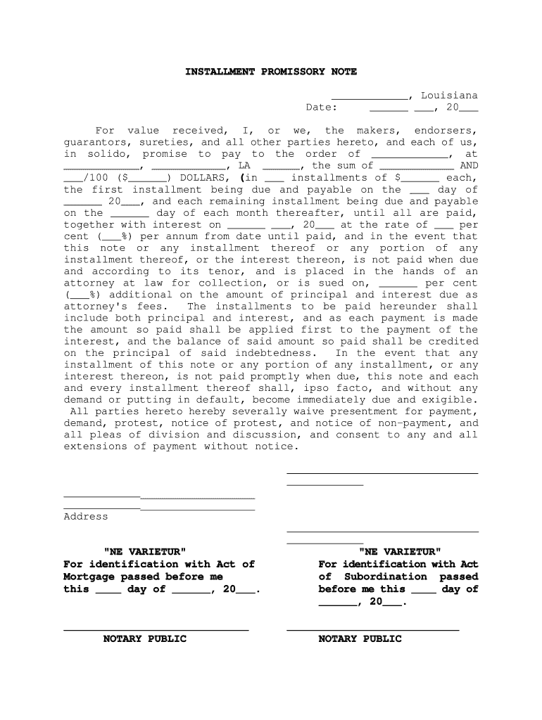 Fillable Online INSTALLMENT PROMISSORY NOTE Fax Email Print - pdfFiller
