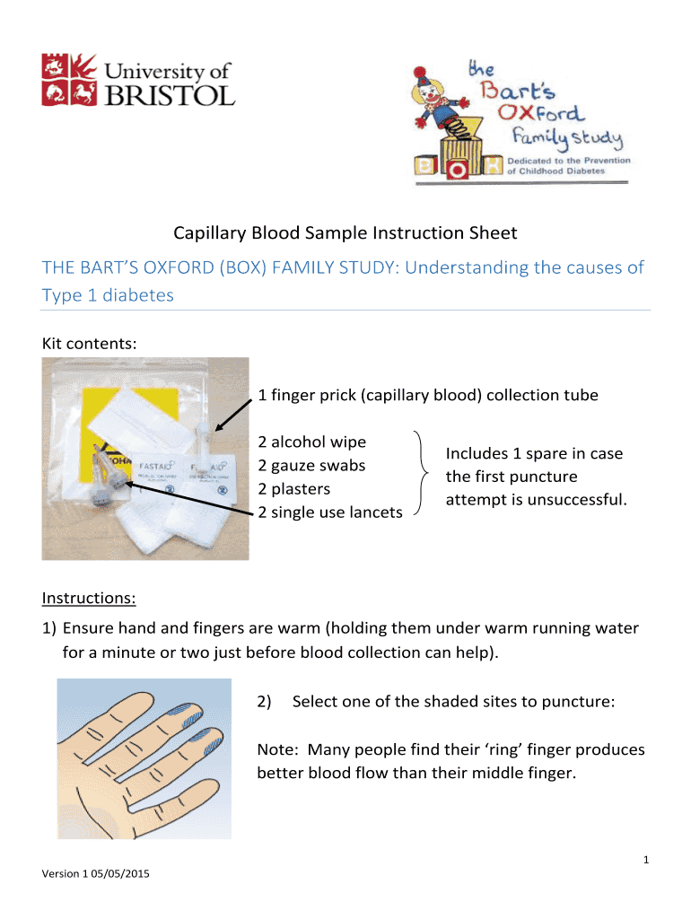 Fillable Online bristol ac Capillary Blood Sample Instruction Sheet THE ...
