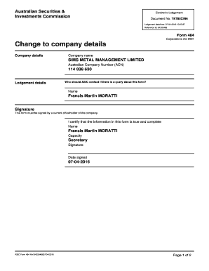 Fillable Online Form 484 Change to company details - ... Fax Email ...