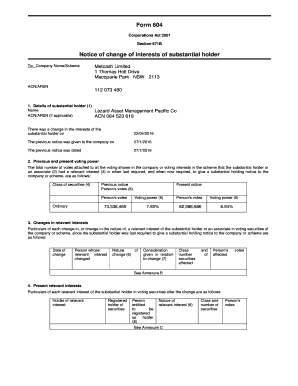 Fillable Online ASIC Form Notice of change of interests of... Fax Email ...