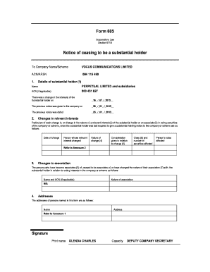 Fillable Online Form 605 Notice of ceasing to be a substantial... Fax ...