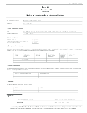 Fillable Online Form 605 Notice of ceasing to be a substantial... Fax ...