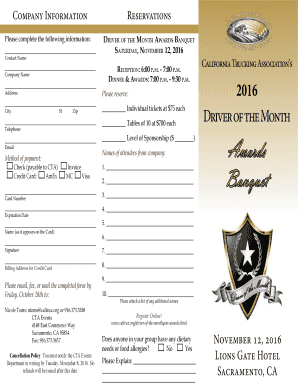 Fillable Online caltrux Names of attendees from company: Banquet ...
