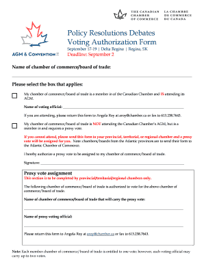 Fillable Online chamber Voting Authorization Form - Canadian Chamber of ...