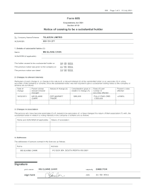Fillable Online Form 605 Notice of ceasing to be a substantial... Fax ...