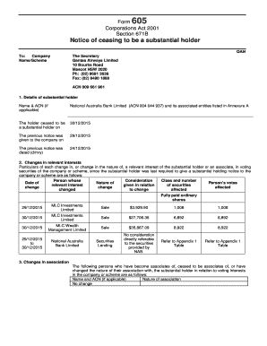 Fillable Online Form 605 Corporations Act 2001 Section 671B Notice ...