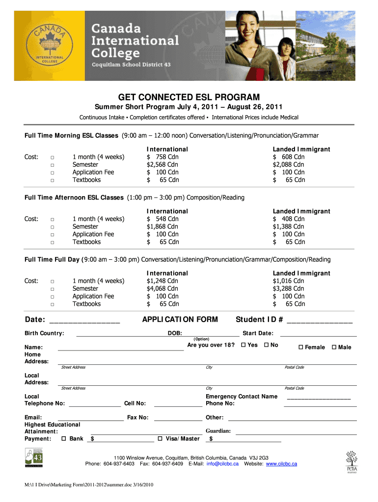 Fillable Online GET CONNECTED ESL PROGRAM - cilcbc.ca Fax Email Print - pdfFiller