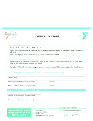 Fillable Online campjornymca CAMPER RELEASE FORM - Camp Jorn ...