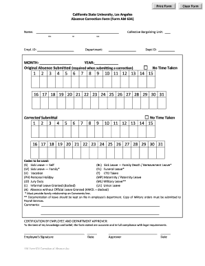 Fillable Online calstatela Absence Correction Form (Form AM 634) Fax ...