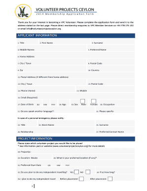 Fillable Online volunteerprojectsceylon VPC- member information Fax ...