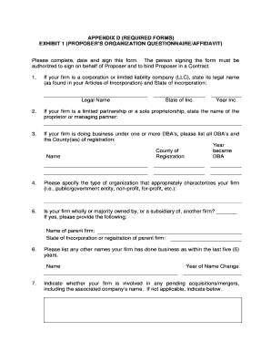 Fillable Online css lacounty 3 Appendix D Required Forms, Exhibit 1 (Proposer's Questionnaire ...