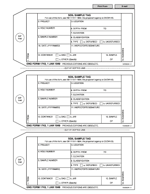 Fillable Online publications usace army ENG FORM 1743 Soil Sample Tag 1 ...