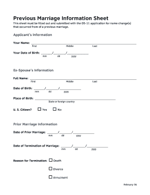Fillable Online Previous Marriage Information Sheet Fax Email Print ...