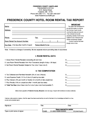 Fillable Online FREDERICK COUNTY HOTEL ROOM RENTAL TAX REPORT Fax Email ...