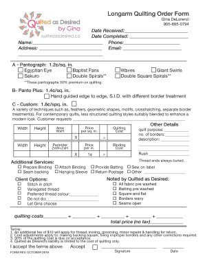 Fillable Online quiltedasdesired Longarm Quilting Order Form ...