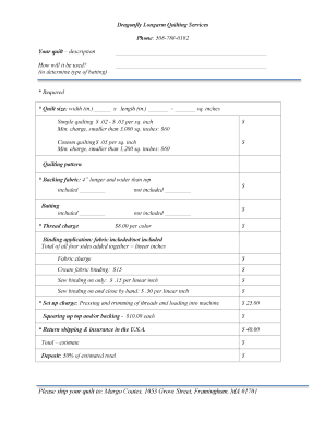 Fillable Online Dragonfly Longarm Quilting Services - Order Form Fax ...