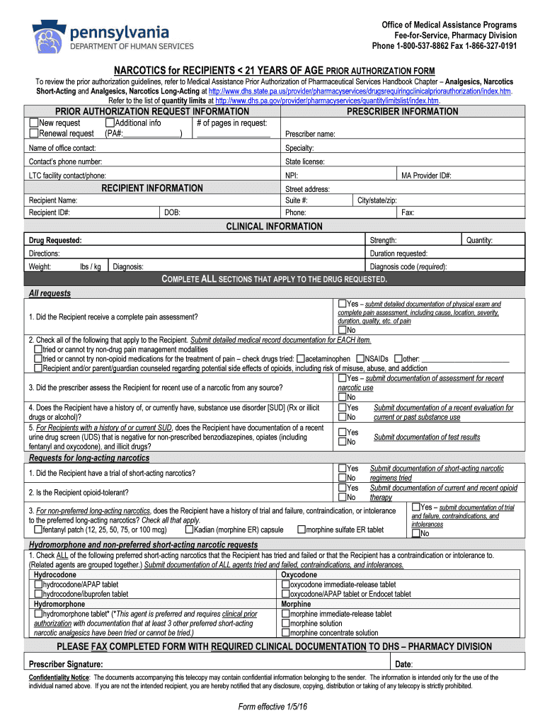 Fillable Online Narcotics for recipients Fax Email Print - pdfFiller