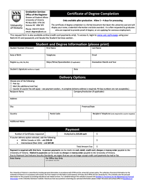 Fillable Online uvic Certificate of Degree Completion Fax Email Print ...