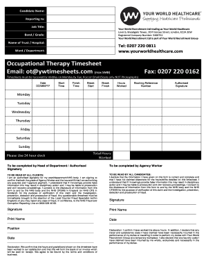 Fillable Online Occupational Therapy Timesheet - Your World Healthcare ...