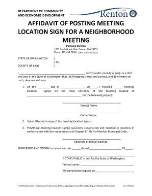 Fillable Online rentonwa AFFIDAVIT OF POSTING MEETING Fax Email Print ...
