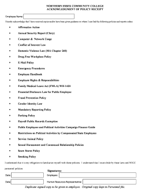 Fillable Online ACKNOWLEDGMENT OF POLICY RECEIPT Fax Email Print - pdfFiller
