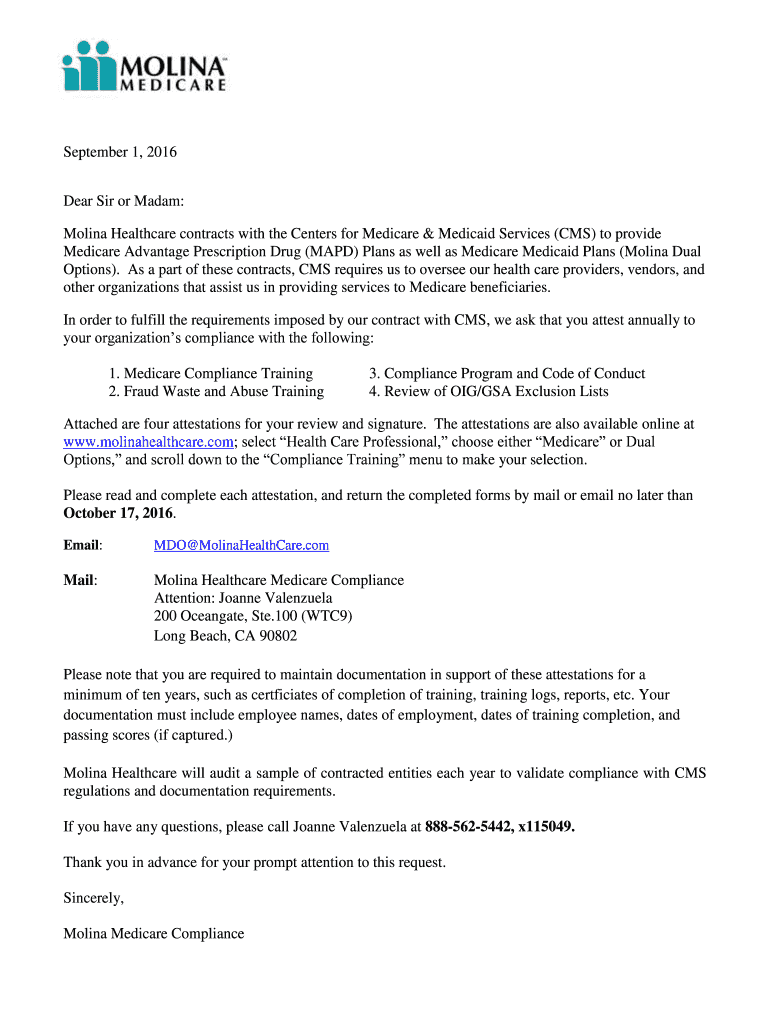 Fillable Online Molina Healthcare contracts with the Centers for ...