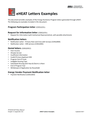 Fillable Online eHEAT Letters Examples. energy assistance Fax Email ...