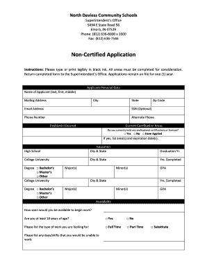 Fillable Online ndaviess k12 in Application (Non-Cert) Fax Email Print ...