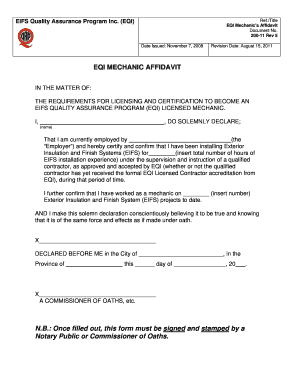 Fillable Online eifscouncil EQI MECHANIC AFFIDAVIT N.B.: Once filled ...