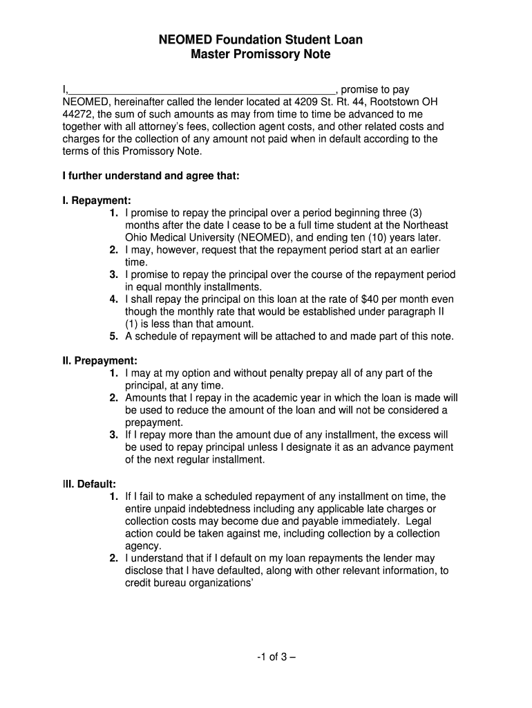 Fillable Online neomed NEOMED Foundation Student Loan Fax Email Print ...