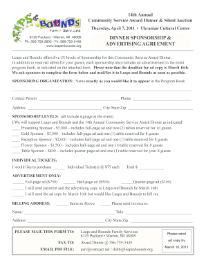 Fillable Online dinner sponsorship & advertising agreement - Leaps and ...