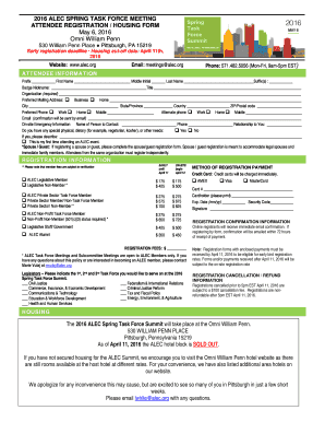 Fillable Online alec ATTENDEE REGISTRATION / HOUSING FORM Fax Email ...