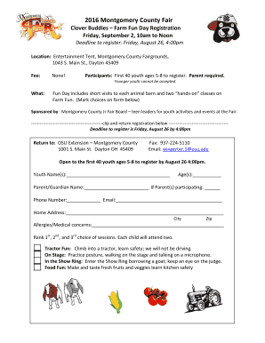 Fillable Online Clover Buddies Farm Fun Day Registration Fax Email ...