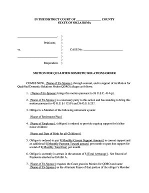 Fillable Online okdhs Motion for Qualified Domestic Relations Order ...