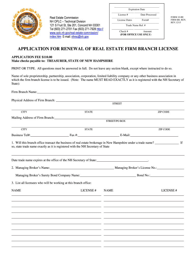 Fillable Online Firm Branch Renewal Form 12-15 - oplc.nh.gov Fax Email ...