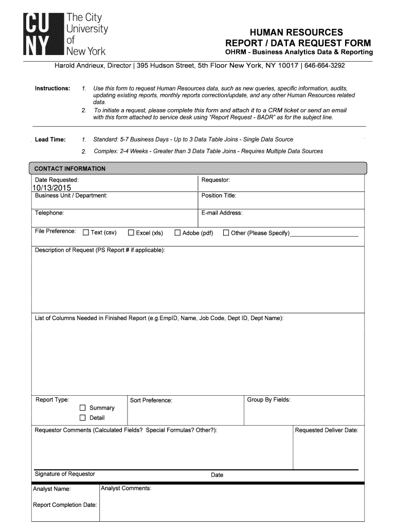 Fillable Online Submit an HR Report/Data Request Fax Email Print ...