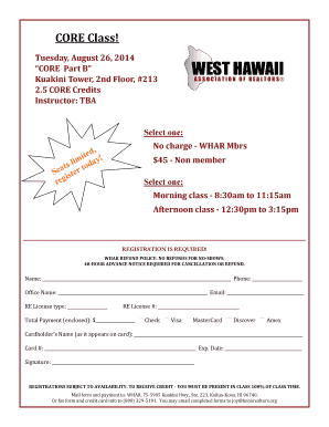 Fillable Online CORE Class! Fax Email Print - pdfFiller