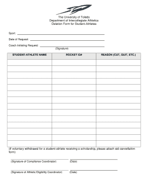 Fillable Online Deletion Form for Student-Athletes - UTRockets.com Fax ...