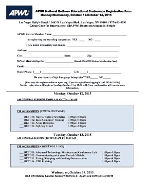 Fillable Online apwu APWU National Retirees Conference Registration ...