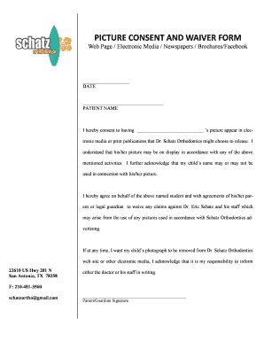 Fillable Online picture consent and waiver form - Schatz Orthodontics ...