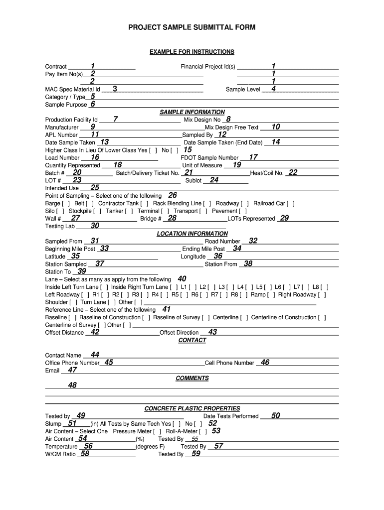 Fillable Online PROJECT SAMPLE SUBMITTAL FORM Fax Email Print - pdfFiller