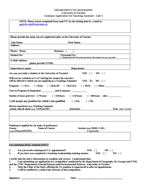 Fillable Online utm utoronto NEW TAappform 2 .doc - utm utoronto Fax ...