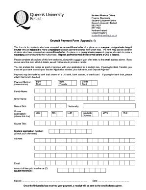 Fillable Online qub ac Voluntary Deposit Payment Form (Appendix 1 ...