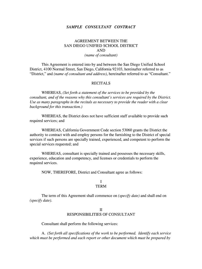 Fillable Online SAMPLE CONSULTANT CONTRACT Fax Email Print - pdfFiller