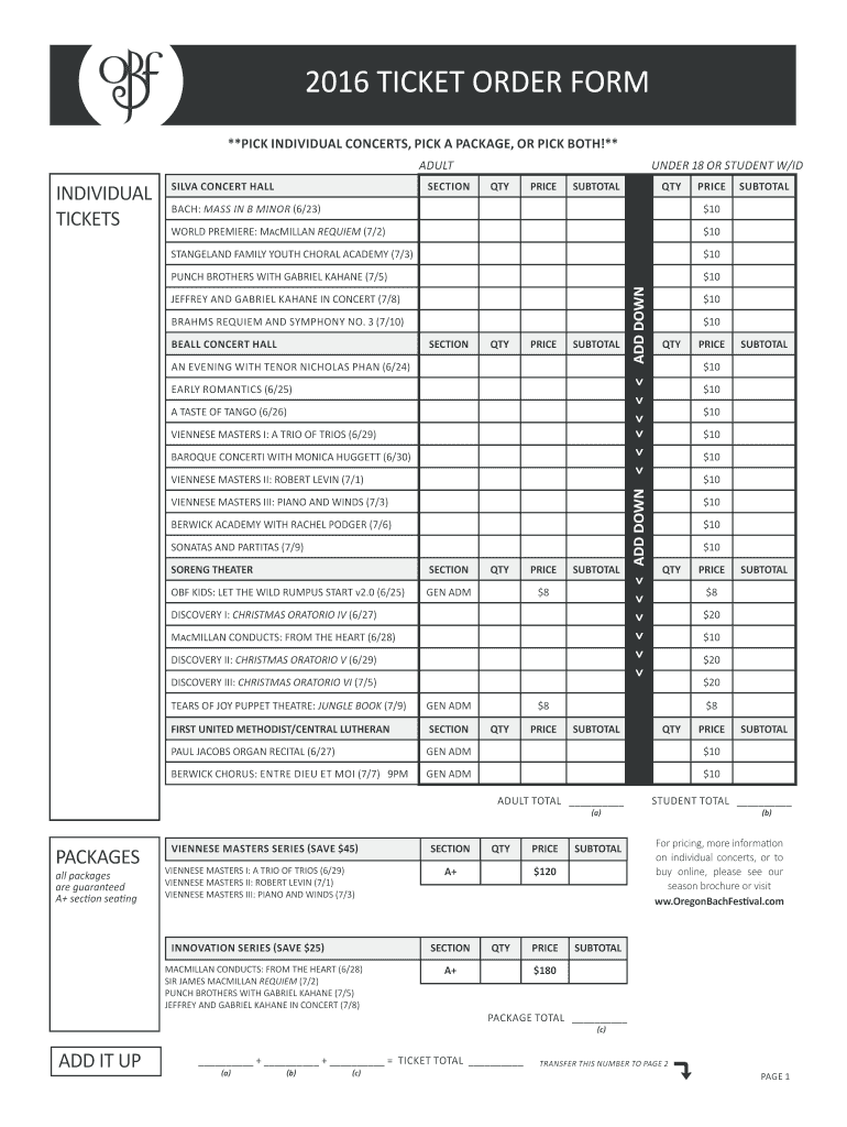 Fillable Online **PICK INDIVIDUAL CONCERTS, PICK A PACKAGE, OR... Fax ...